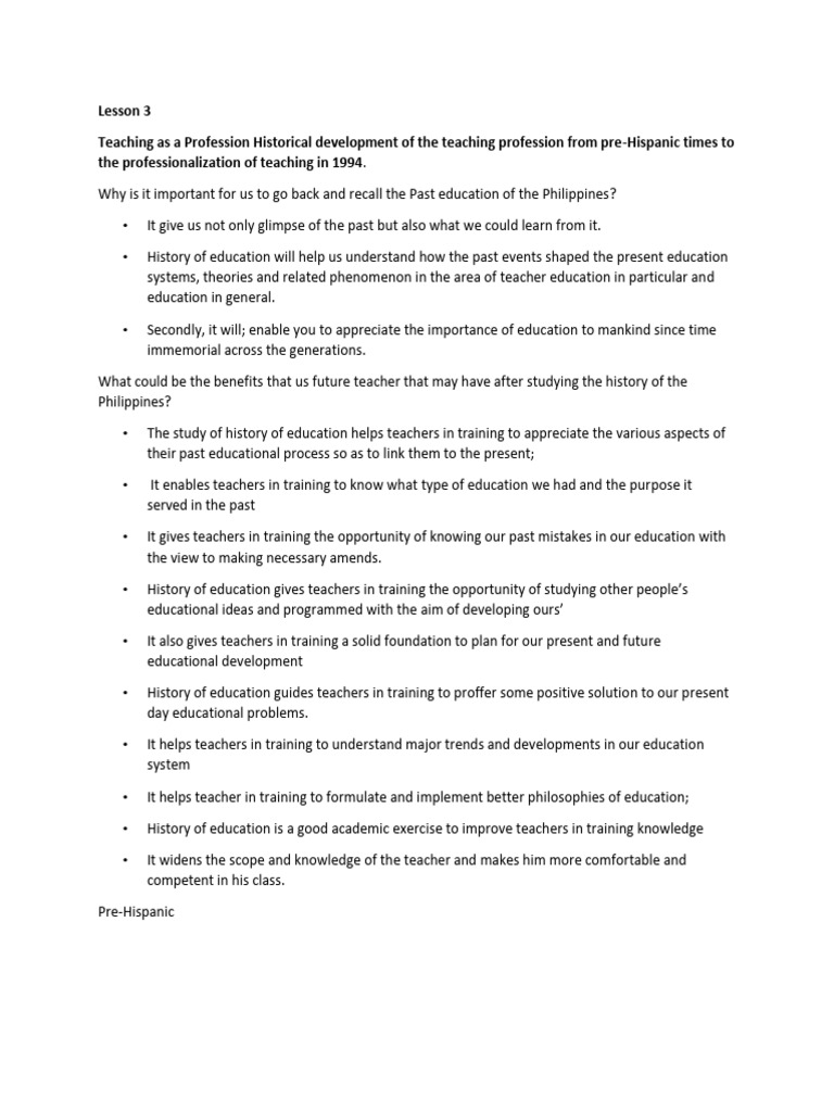 3 Lesson 3 Teaching As A Profession Historical Development | PDF