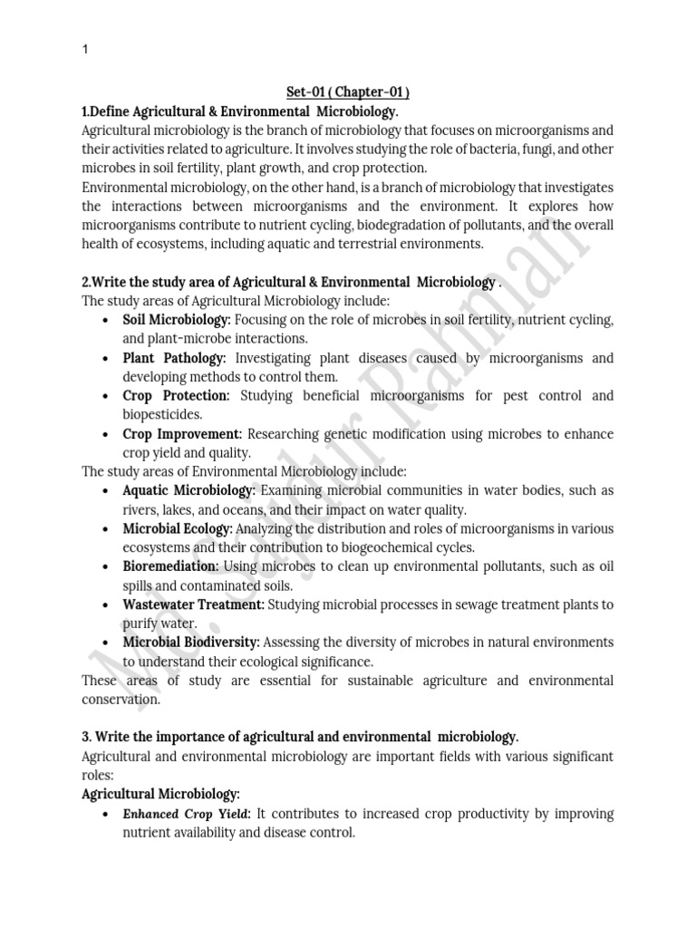 Agriculture & Environmental Microbiology Question Set | PDF Agriculture & Environmental Microbiology Question Set | PDF