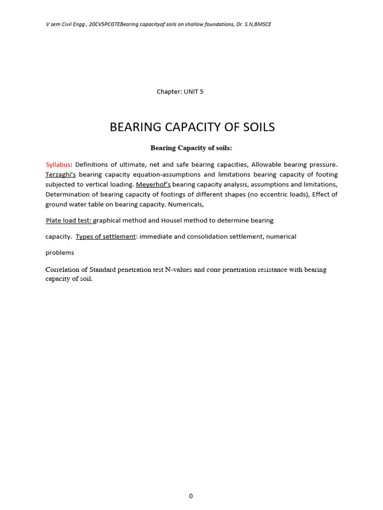 BEARING CAPACITY OF SOILS-2020-UNIT 5 | PDF