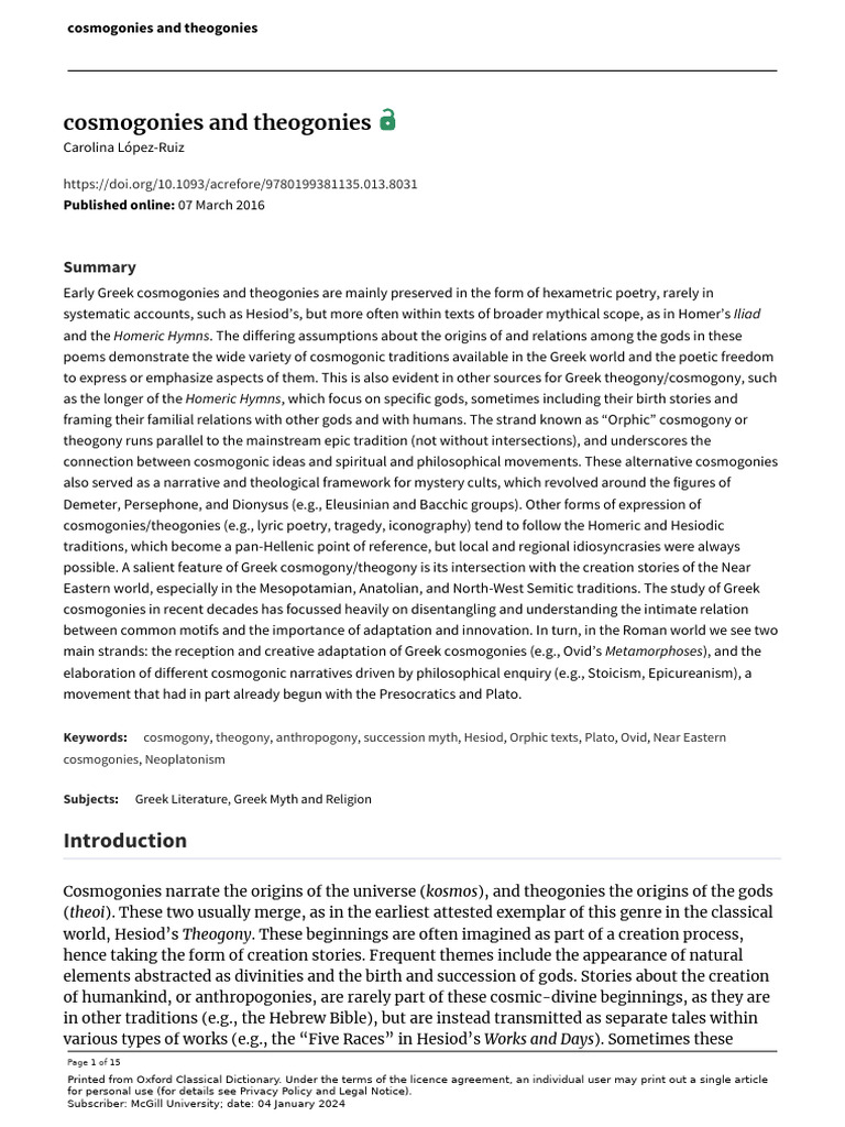 Cosmogonies Overview | PDF