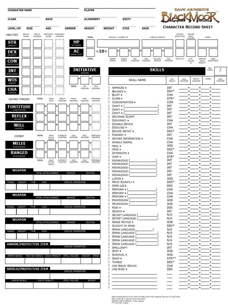 Blackmoor Character Sheet | PDF