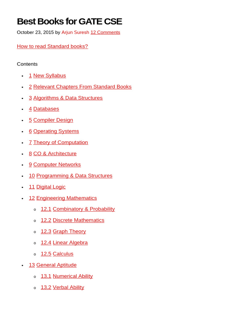 GATE Overflow - Best Books For GATE CSE | PDF