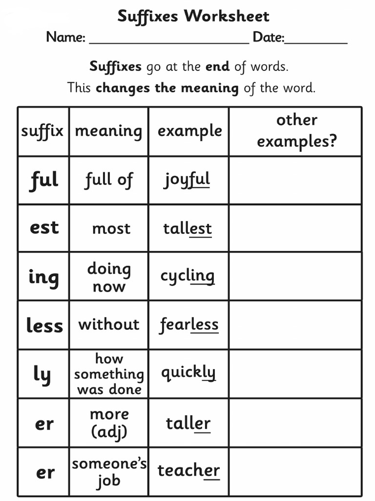 T L 1089 Suffixes Worksheet | PDF