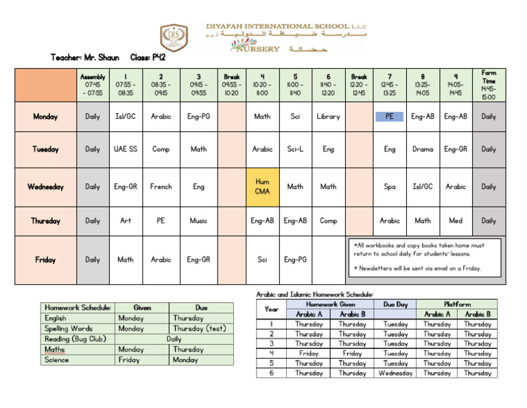 Year 6D Time Table | PDF