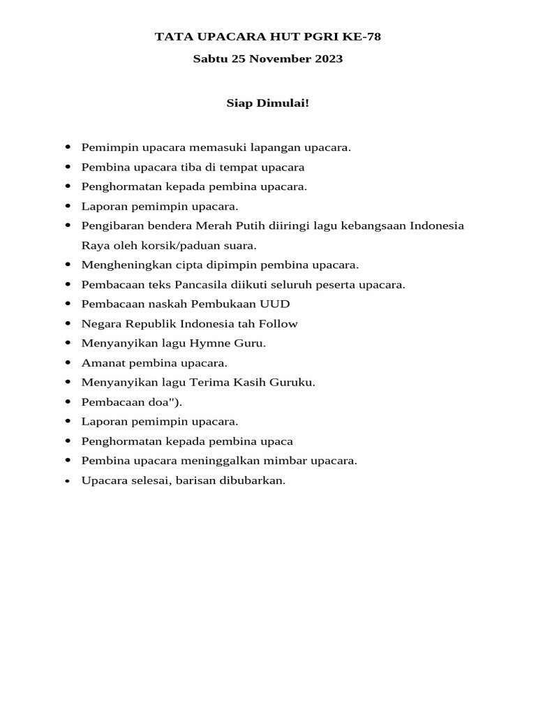 Tata Upacara Hut Pgri Ke | PDF