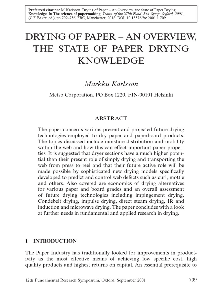 Drying of Paper - An Overview | PDF
