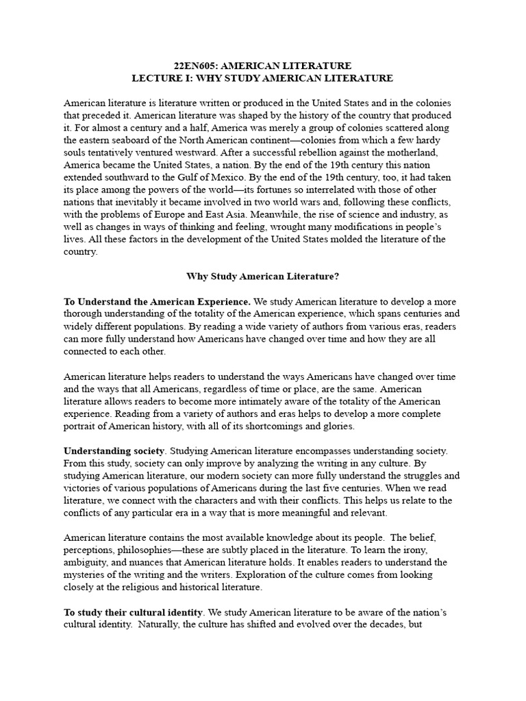 Why Study American Literature | PDF | American Literature | English ...