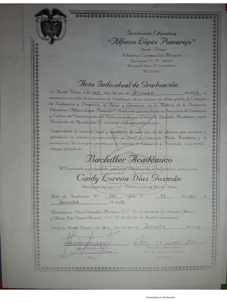 Acta de Bachiller | PDF