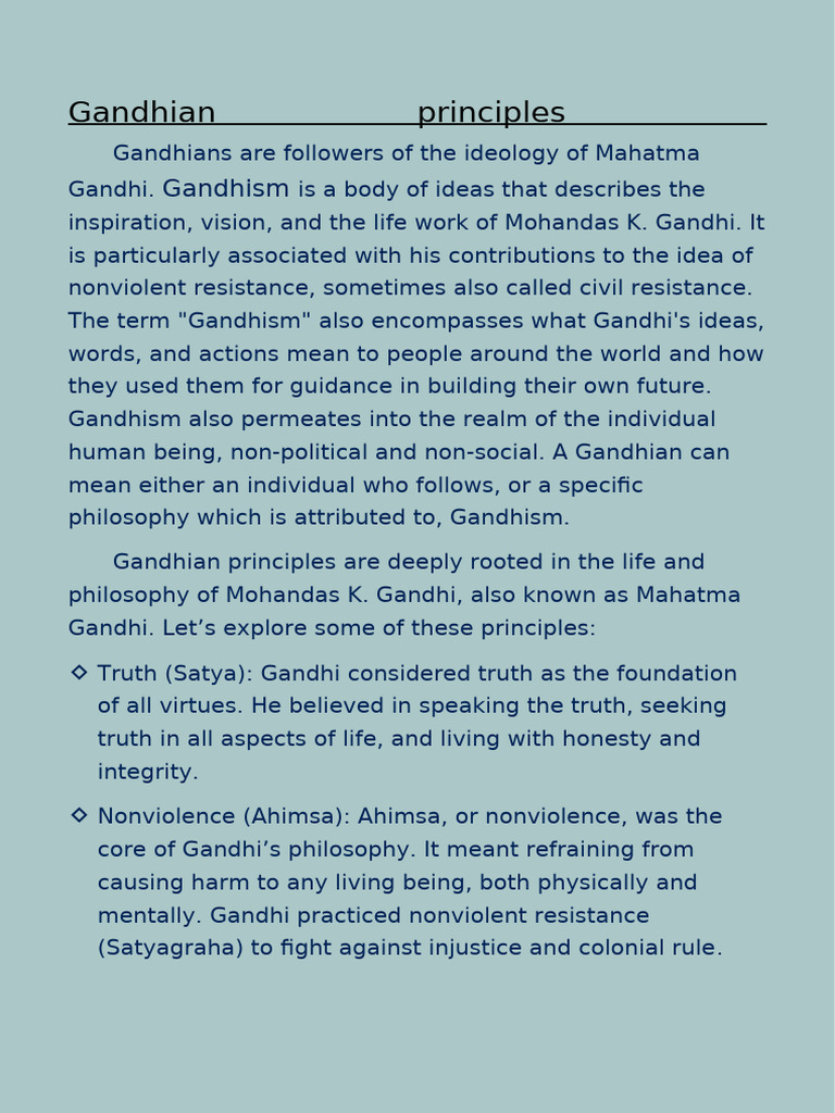 Gandhian Principles | PDF | Nonviolence | Mahatma Gandhi
