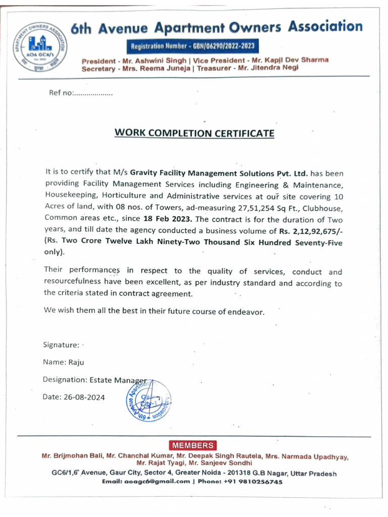 Work Completion Certificate-Gravity | PDF