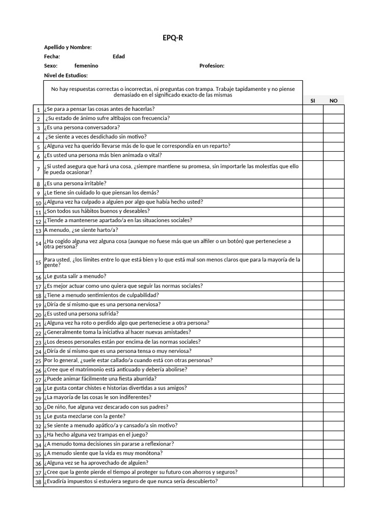 Cuadernillo EPQ R | PDF