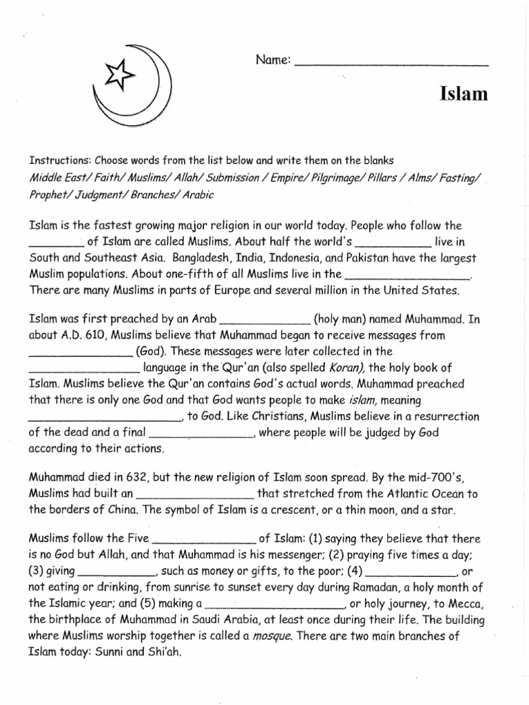 islam-worksheets-and-answers | PDF