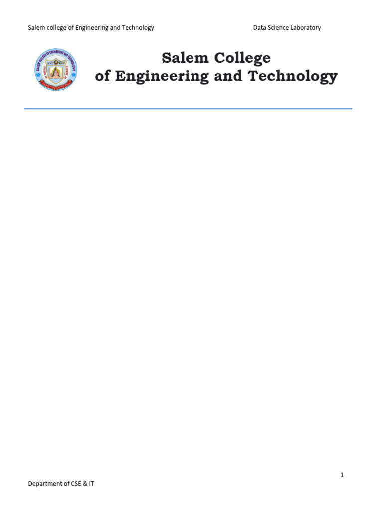 CS3361-Data Science Laboratory Manual | PDF | Computing | Technology & Engineering