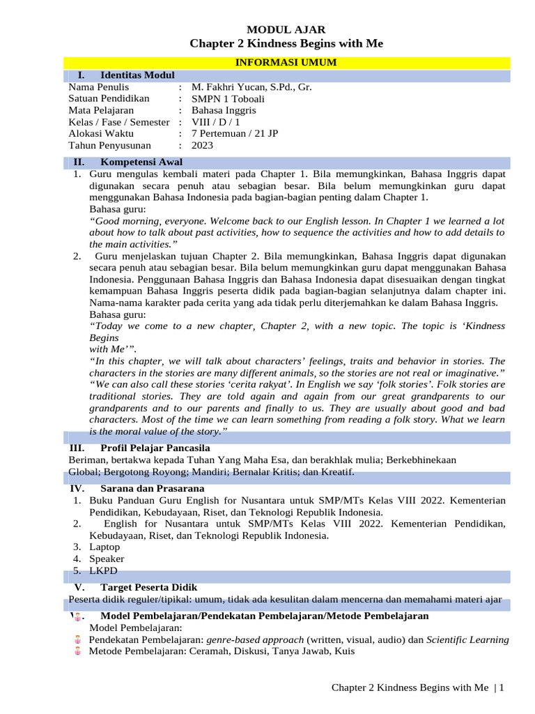 Modul Ajar Bahasa Inggris Fase D Kelas 8 Chapter 2 | PDF