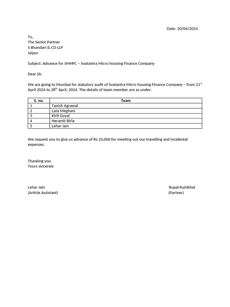 Advance For SMHFC | PDF