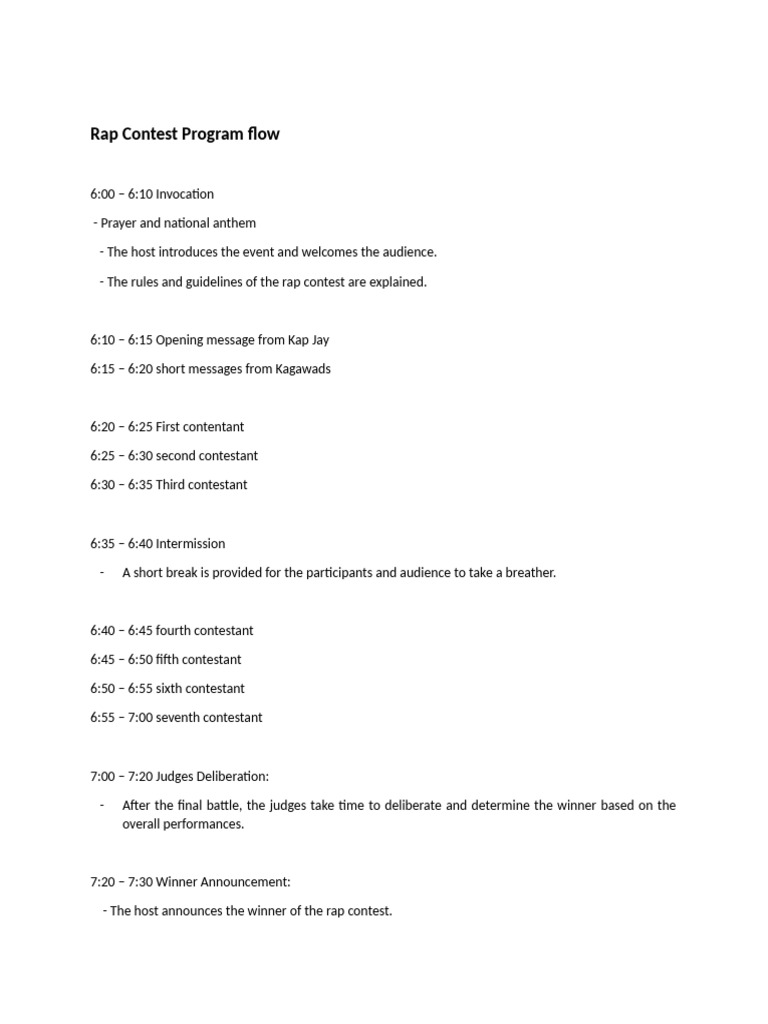 Rap Contest Program Flow | PDF