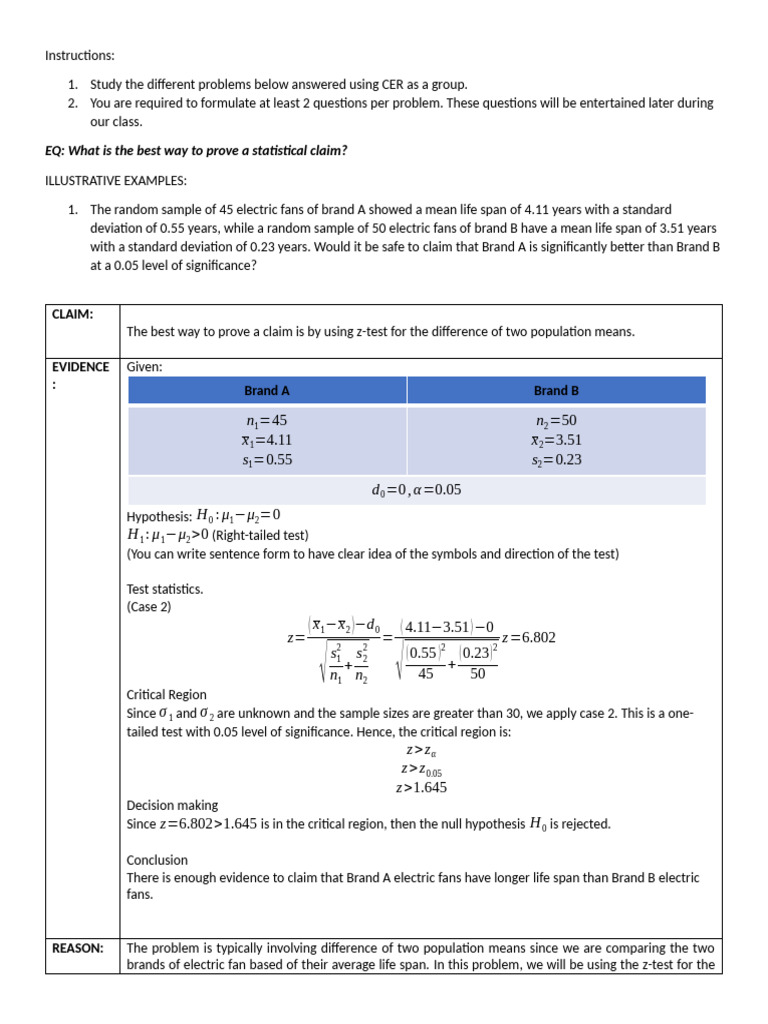 CER Practice 4th Quarter | PDF