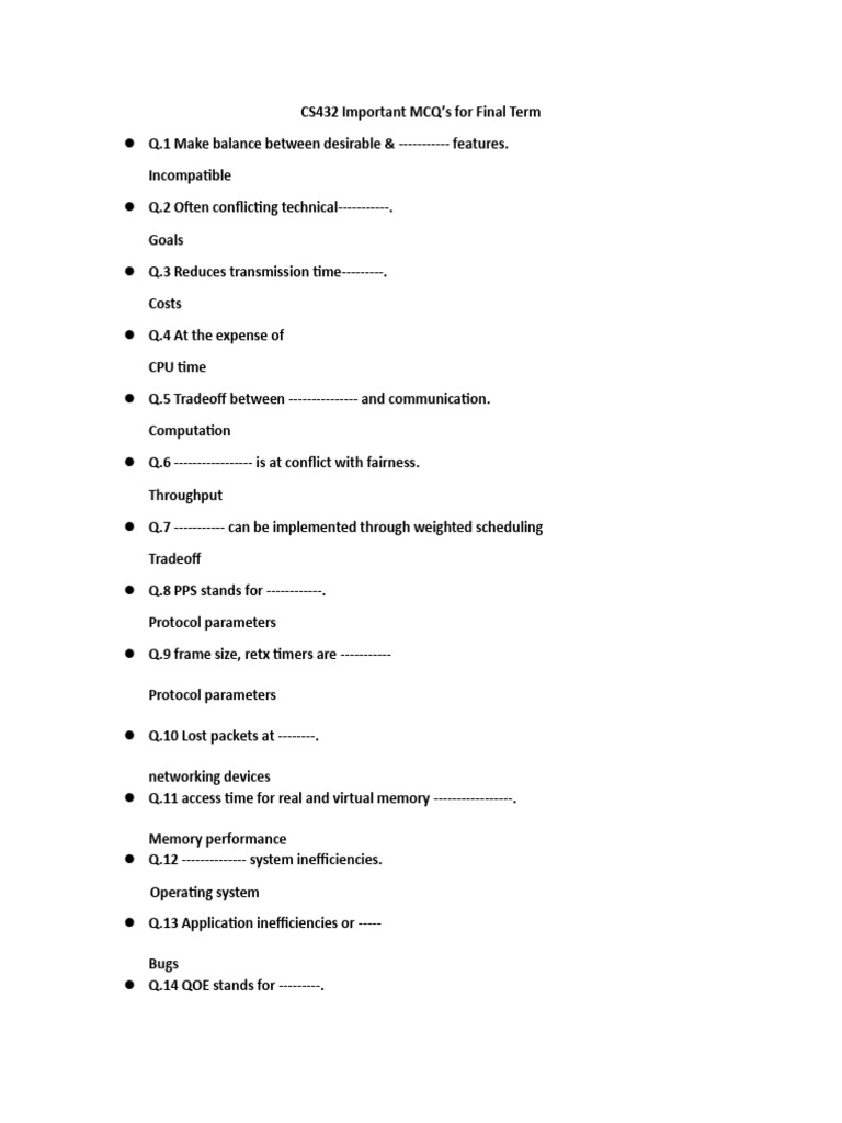 CS432 Important MCQ | PDF