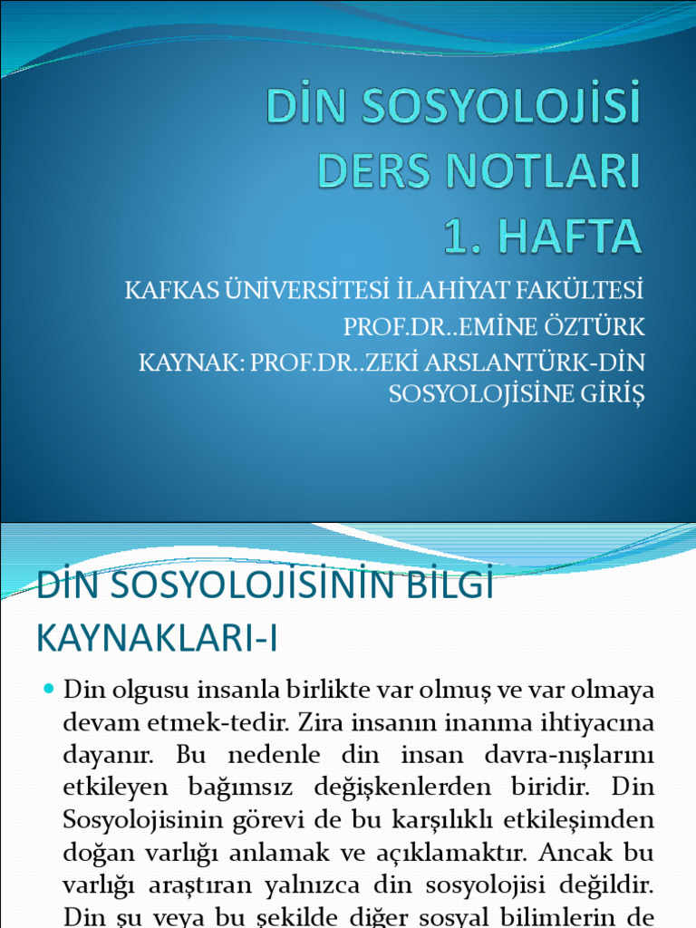 1 Di̇n Sosyoloji̇si̇ Dersnotlari Slayt 1. Hafta | PDF