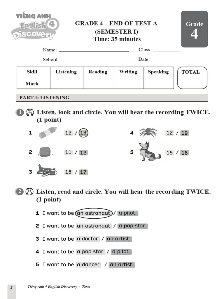 Grade 4 - End of Test A | PDF