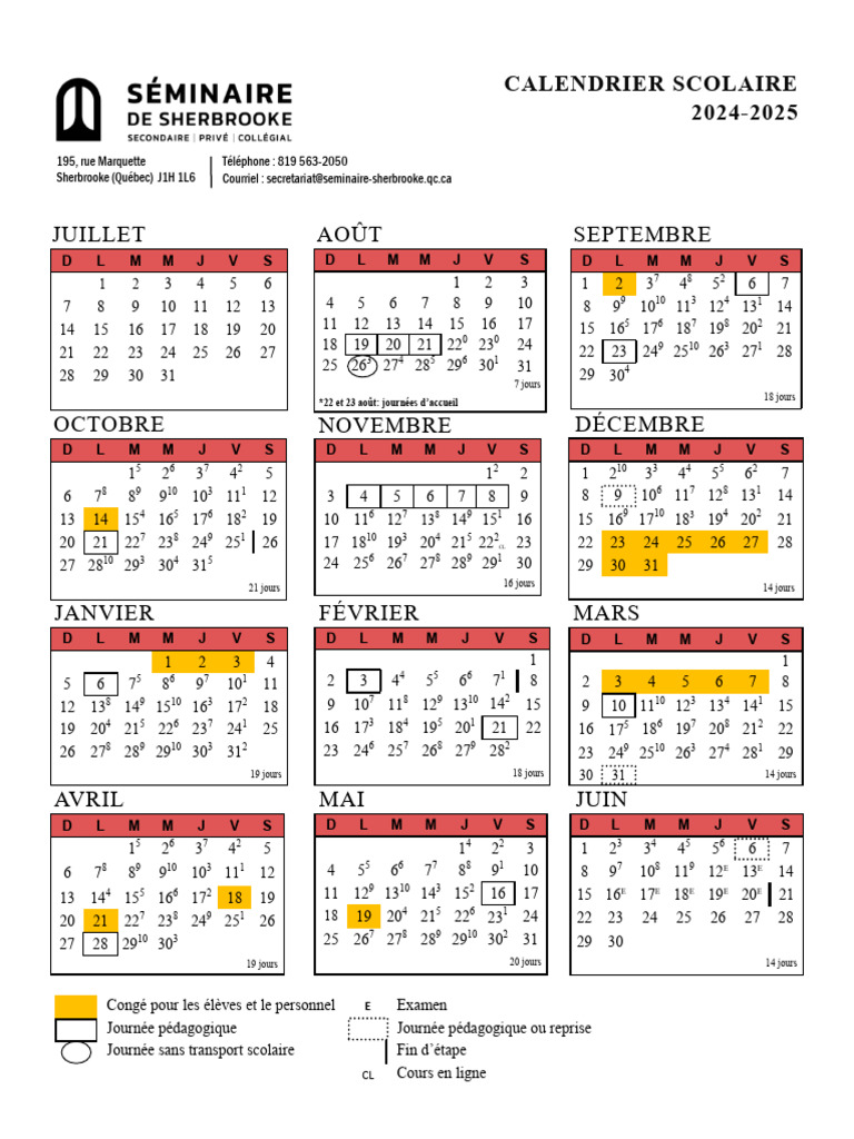 Calendrier Scolaire Et Horaire Quotidien 2024 2025 | PDF
