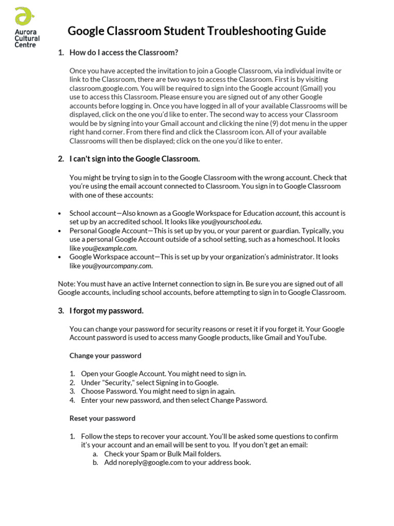 Google Classroom Troubleshooting Students | PDF