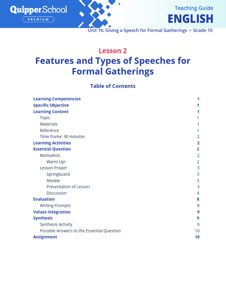 PDF TG - English 10 - Unit 16 - Lesson 2 - Features and Types of ...
