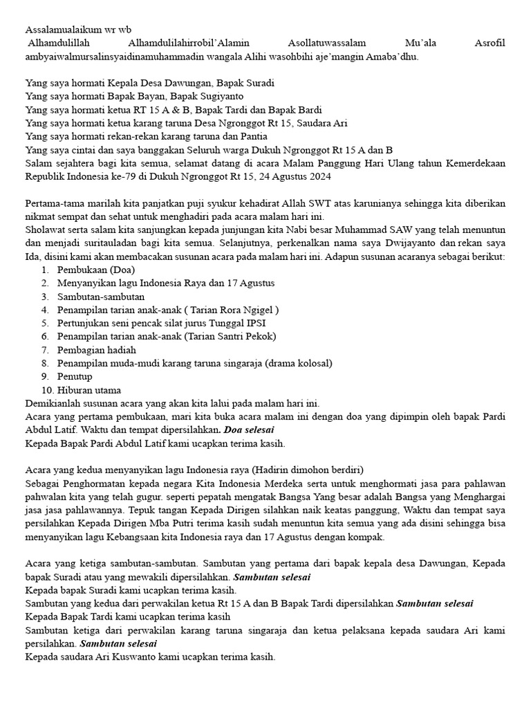 Teks MC Acara Malam 17 Agustus | PDF