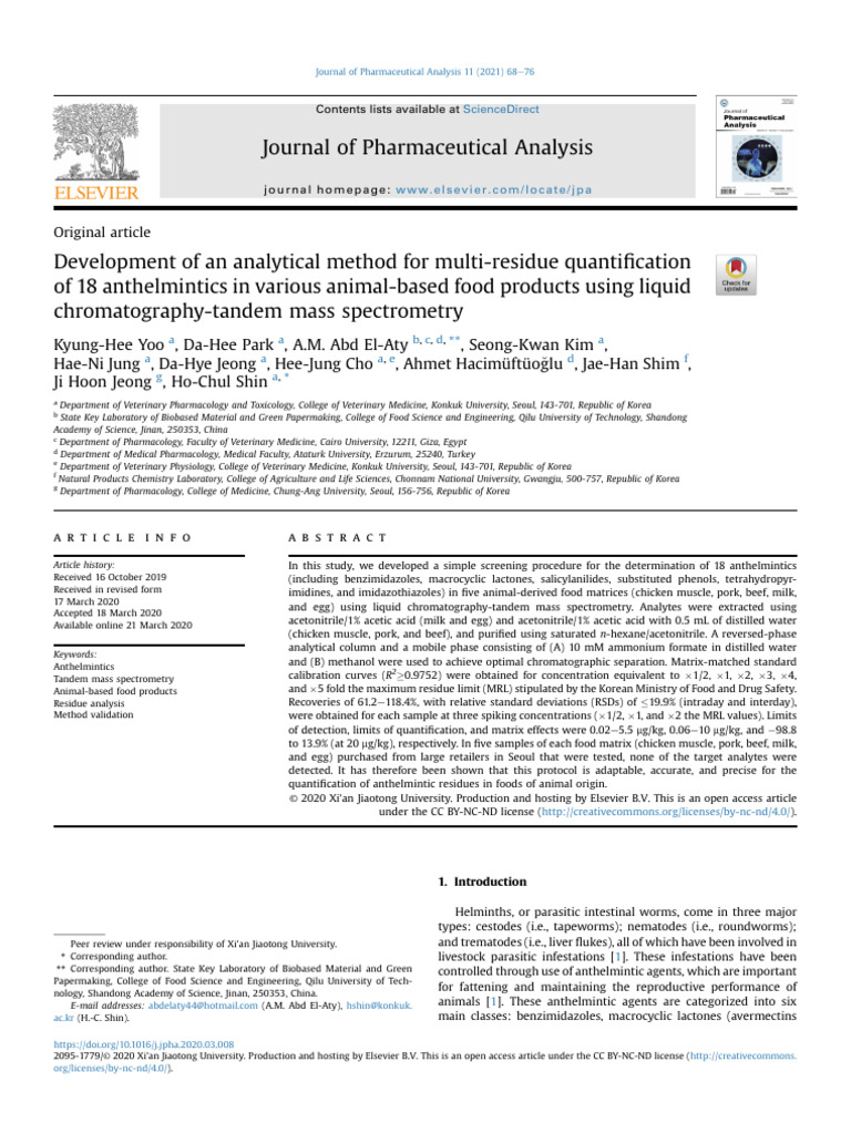 Development of An Analytical Method For Multi Residue Quant 2021 Journal of | PDF