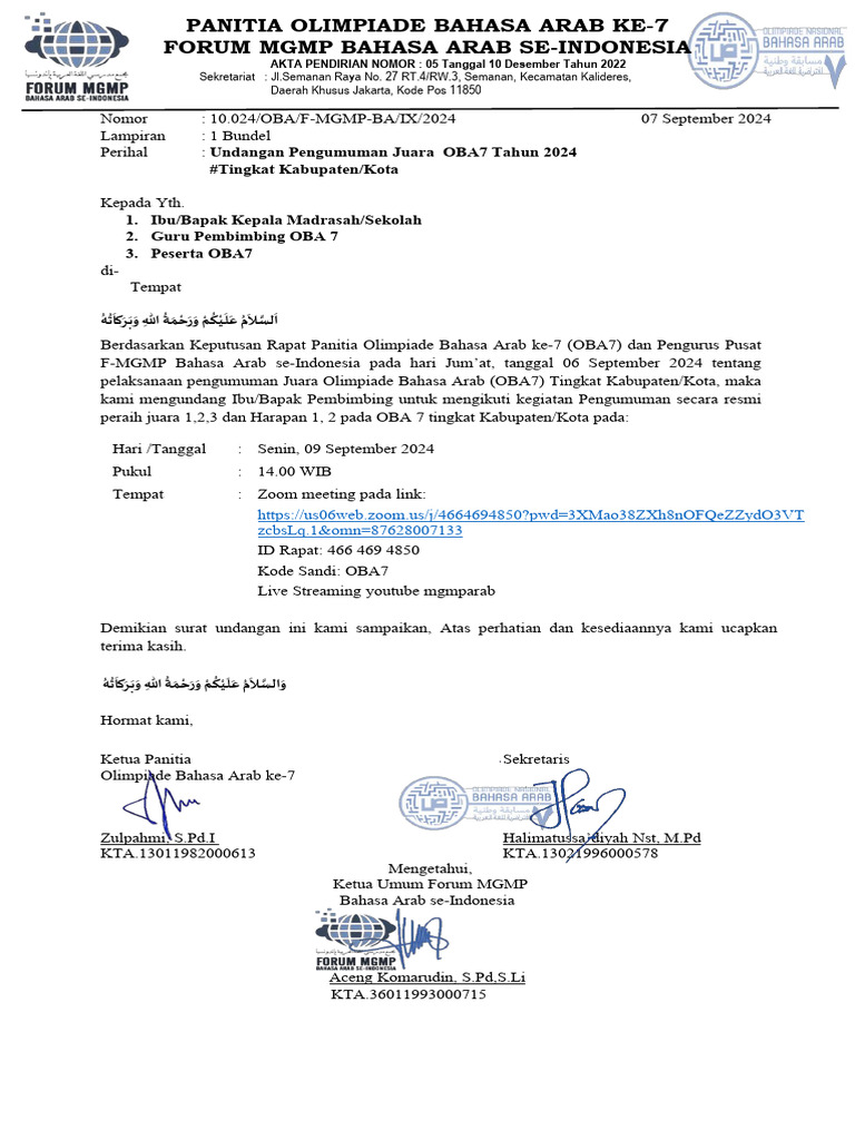 Pengumuman Juara OBA7 2024 | PDF