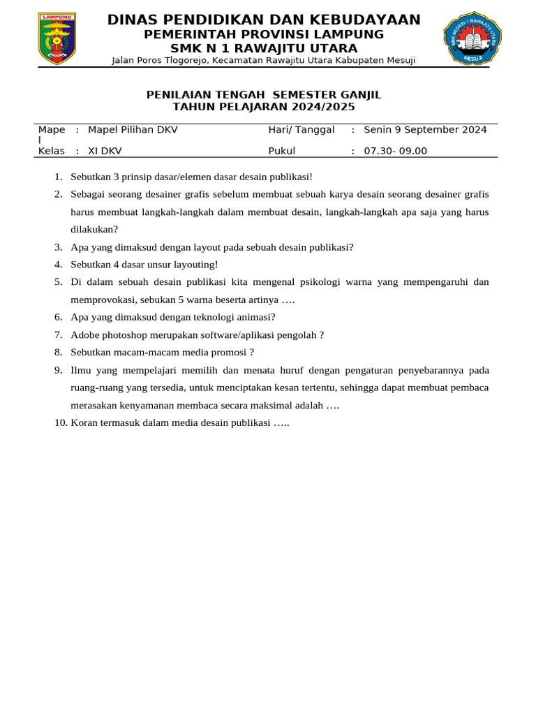 Soal Mapel Pilihan Xi DKV | PDF