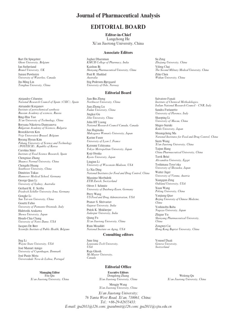 Editorial Board - 2021 - Journal of Pharmaceutical Analysis | PDF