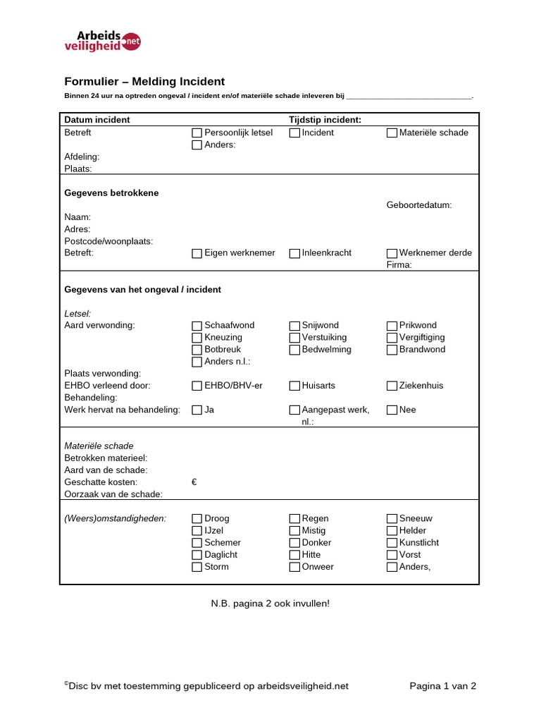 Formulier Melding Incident | PDF