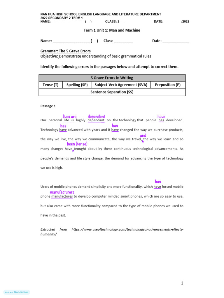 5 Grave Errors in Writing Worksheet | PDF