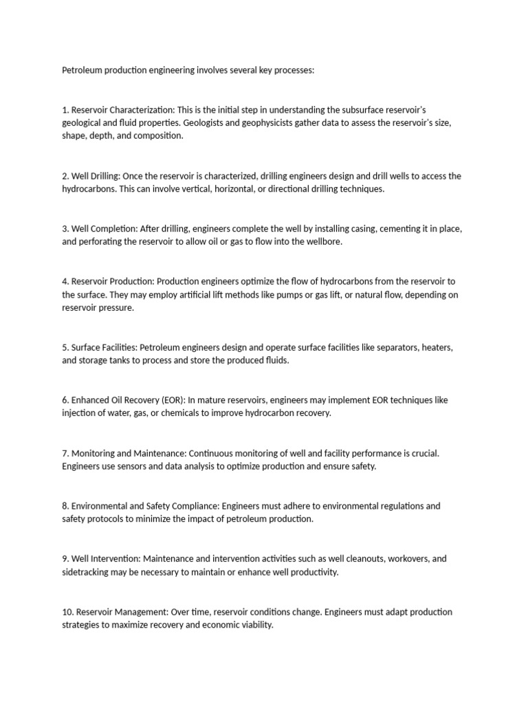 Summary of Petroleum Production Process | PDF