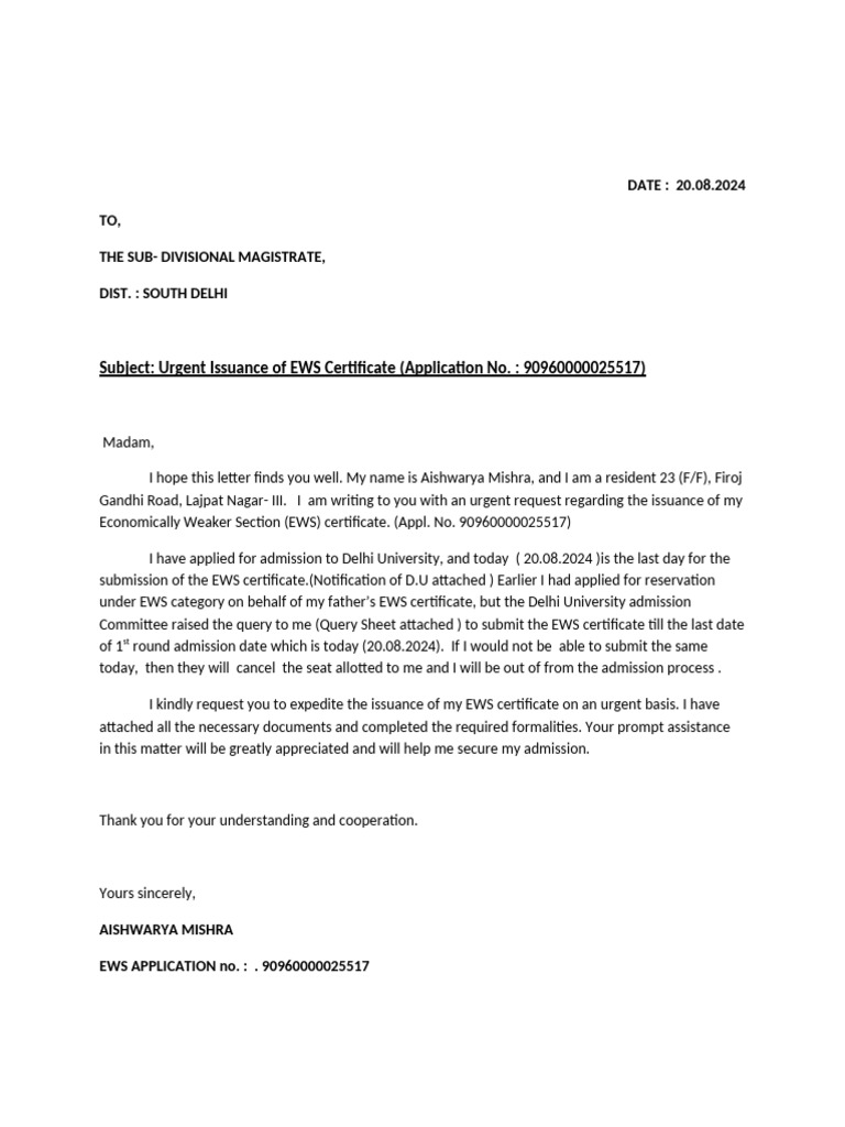 Letter To SDM | PDF