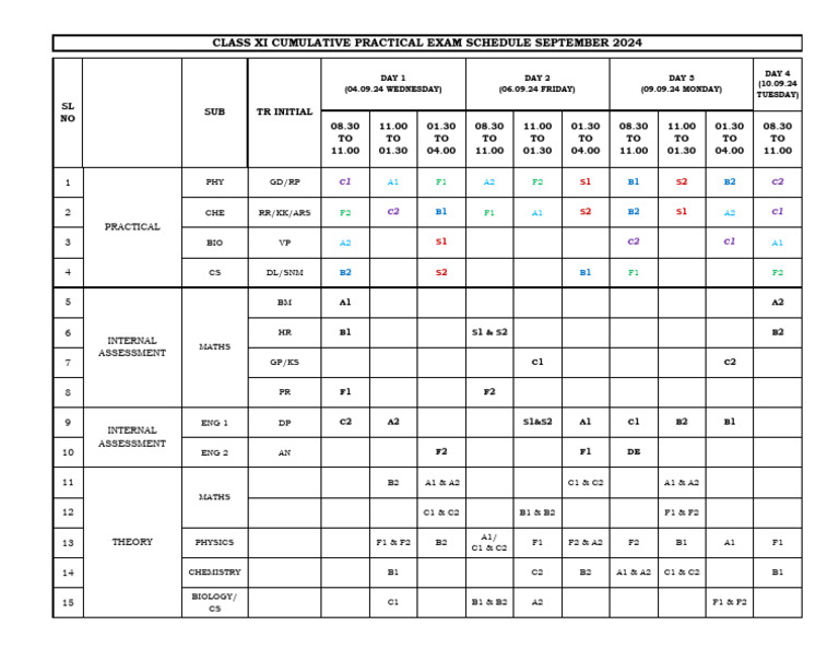 Class Xi Cumulative Practical Exam Schedule September 2024 | PDF