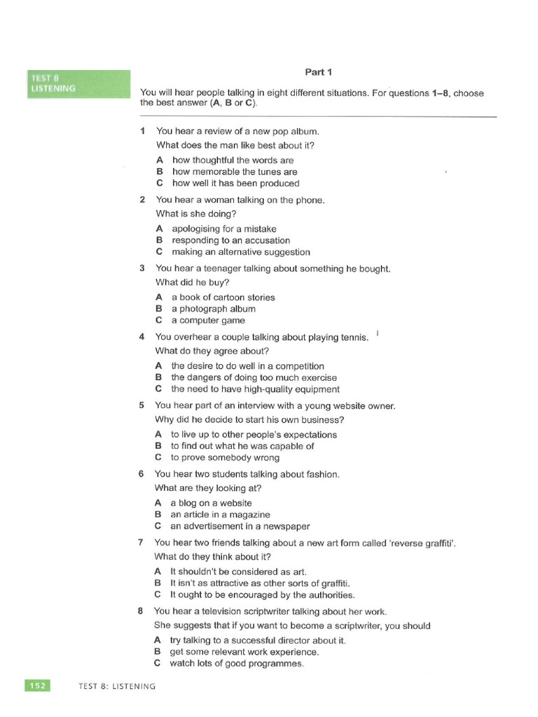 Practice Tests FIRST +2 - Test 8 Listening | PDF
