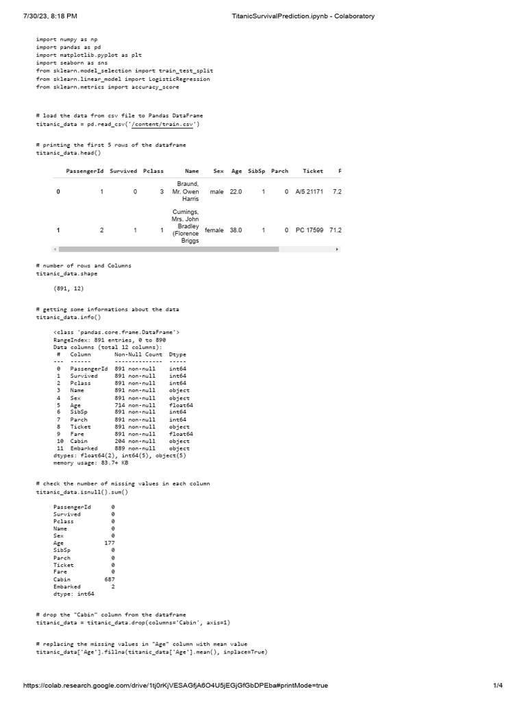 TitanicSurvivalPredictionTASK - 1.ipynb - Colaboratory | PDF