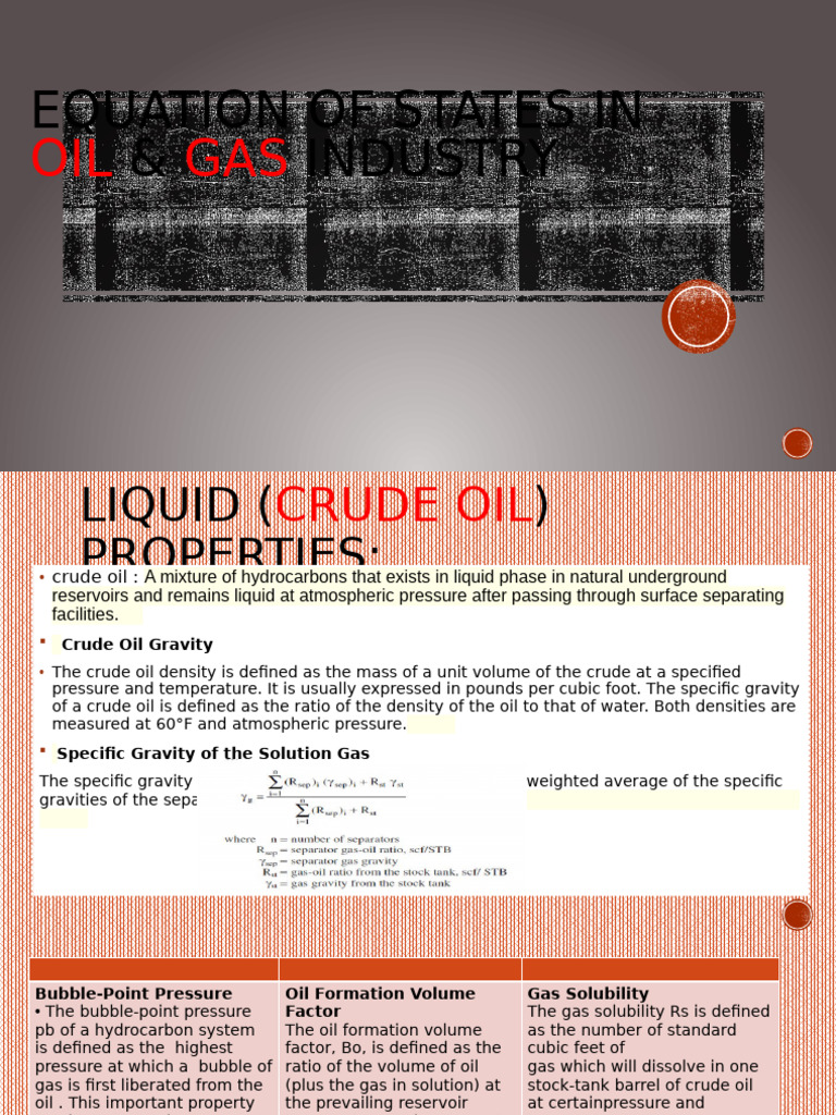 Equation of States in Oil & Gas Industry | PDF