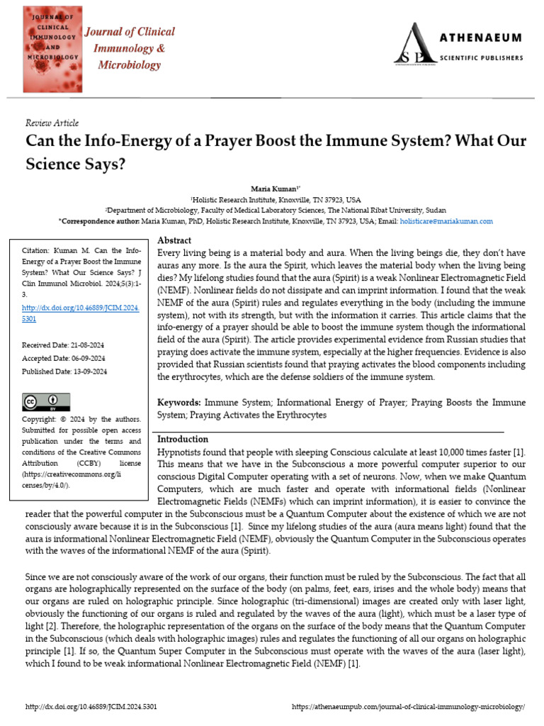 Can The Info Energy of A Prayer Boost The Immune System What Our ...