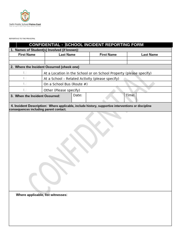 Safe School Incident Reporting Form | PDF