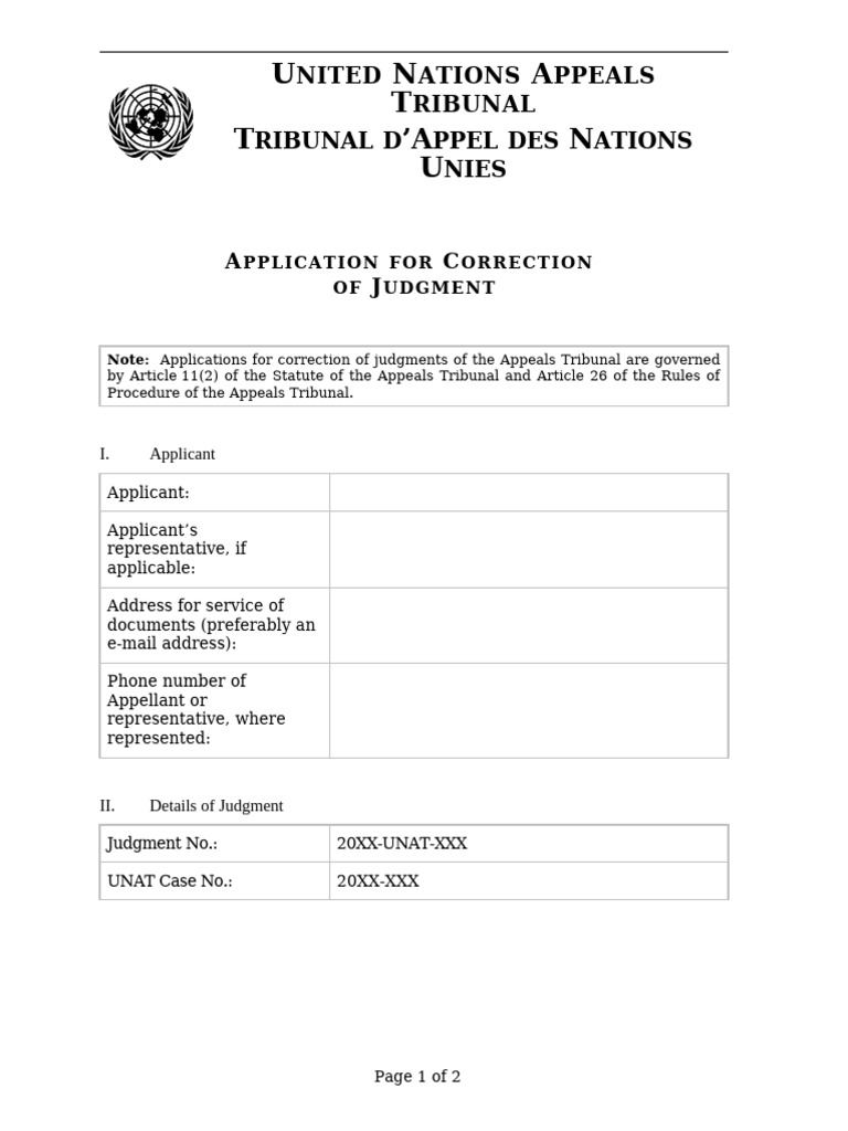 UN Appeals Tribunal Judgment Correction Form | PDF | Law