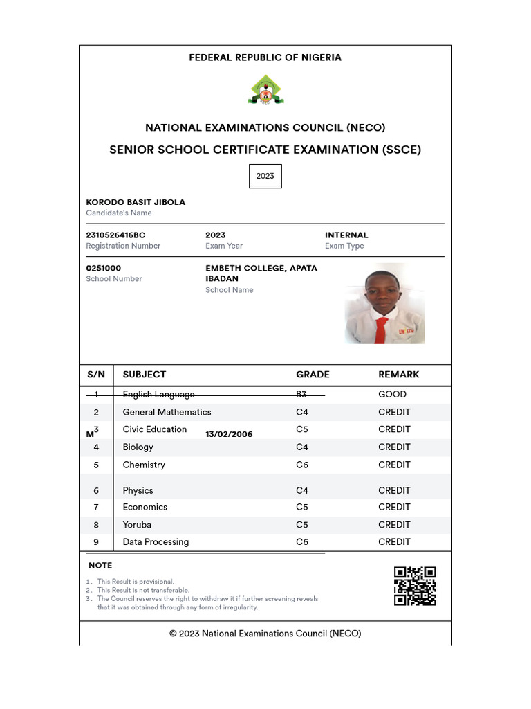 NECO Results Portal 2 | PDF