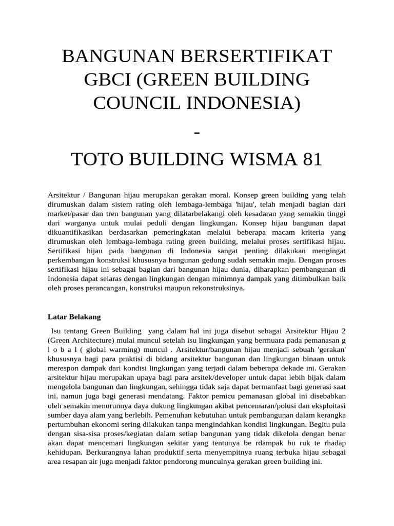 Bangunan Bersertifikat Gbci | PDF