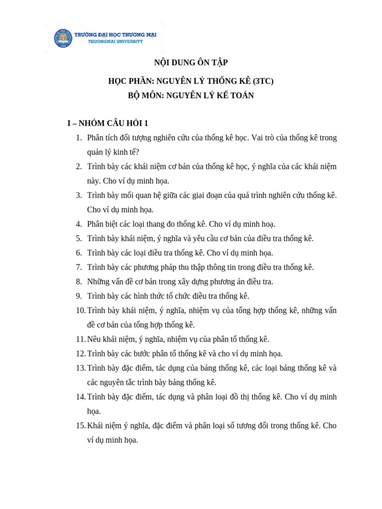 Pl4 - nội Dung Ôn Tập - nguyên Lý Thống Kê Offline 19.3.2024 | PDF