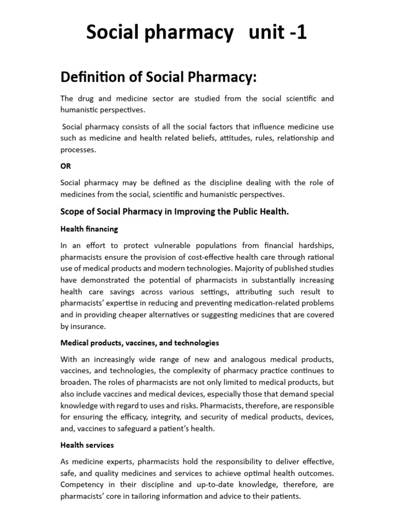 Social Pharmacy Unit 1 | PDF