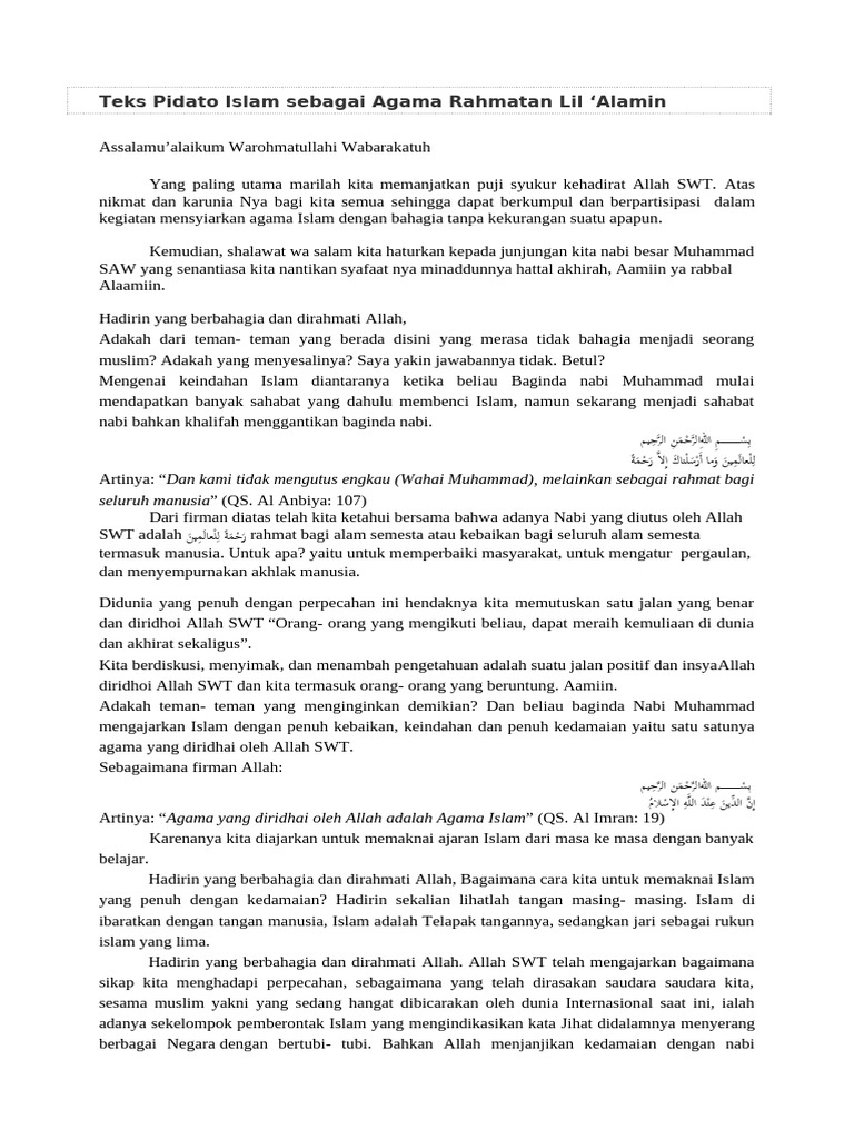 Teks Pidato Islam Rahmatan Lil 2 | PDF