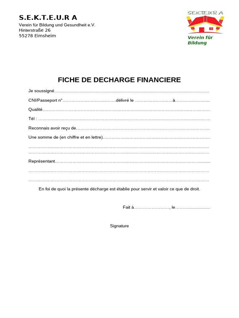 Fiche Décharge Financière | PDF