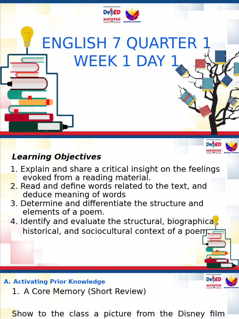 English 7 Matatag PPT Week 1 Day 1 | PDF
